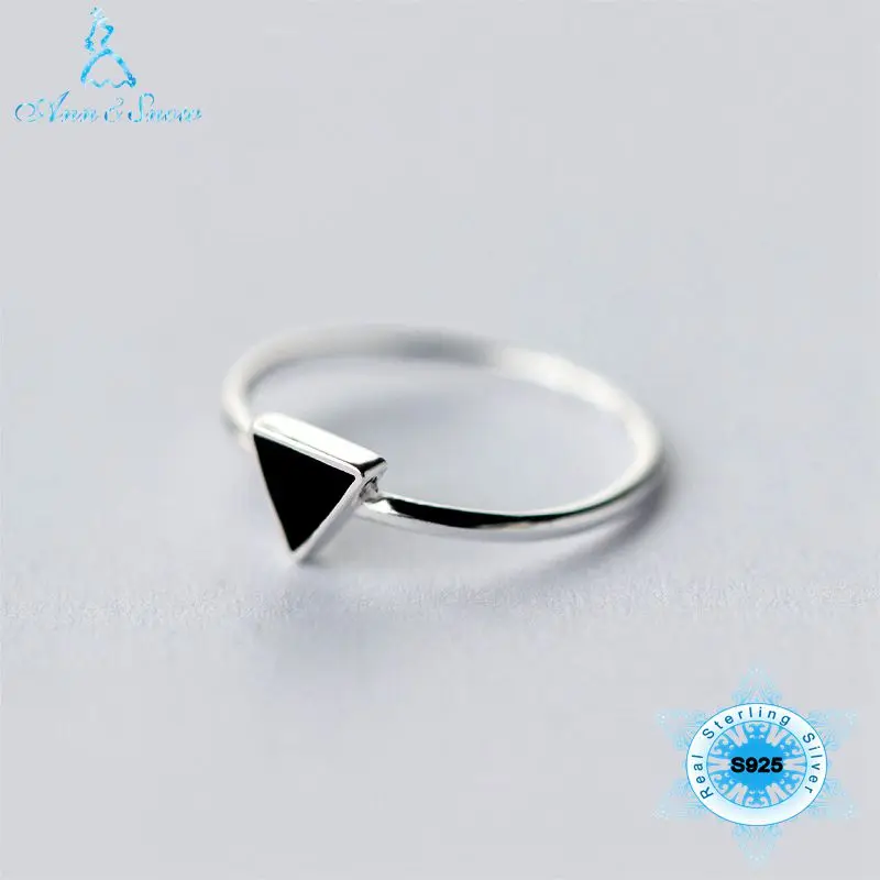 Simple 925 Sterling Silver Geometry Black Triangle Rings For Women ...