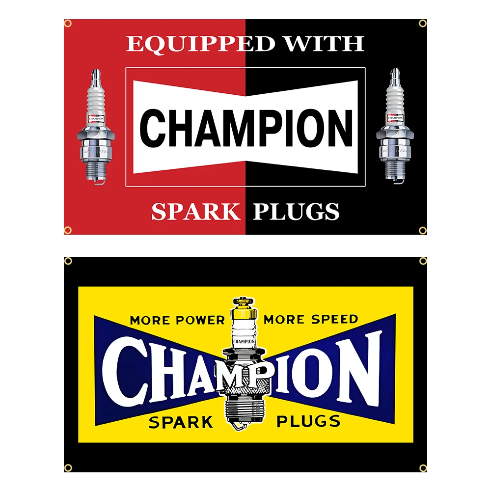 90x150cm-Champions-Equipped-With-Spark-Plugs-Flag-Polyester-Printed-Car ...