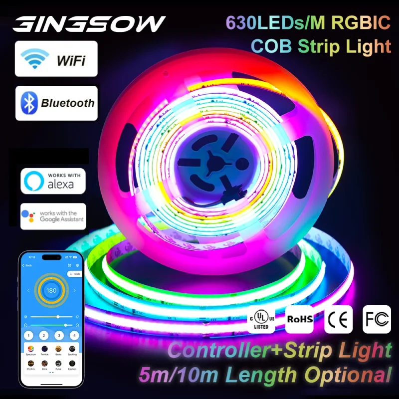Gingsow-WIFI-Bluetooth-RGBIC-COB-Led-Strip-Light-Addressable-5-10m-12 ...