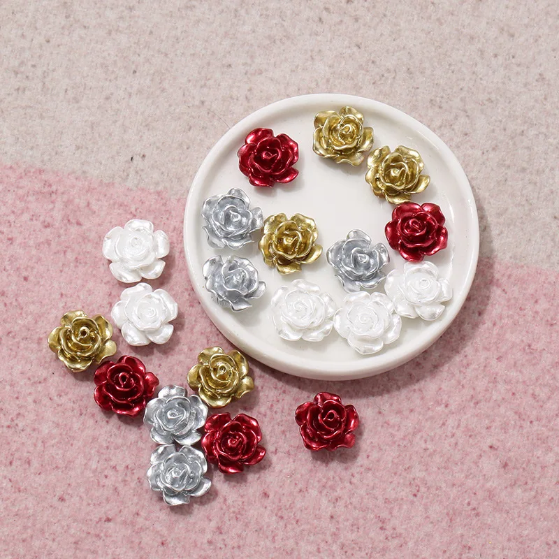 50pcs-12mm-Sparkle-Shiny-Pearl-Resin-Rose-Flower-Flatbacks-DIY-Crafts ...
