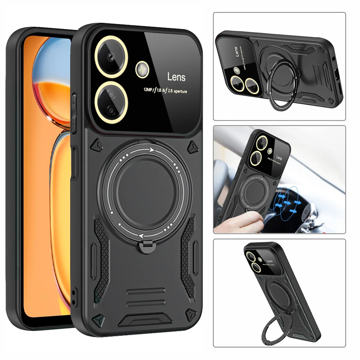 For Xiaomi Redmi 13C Case Armor Shockproof Ring Stand Cover For Poco ...
