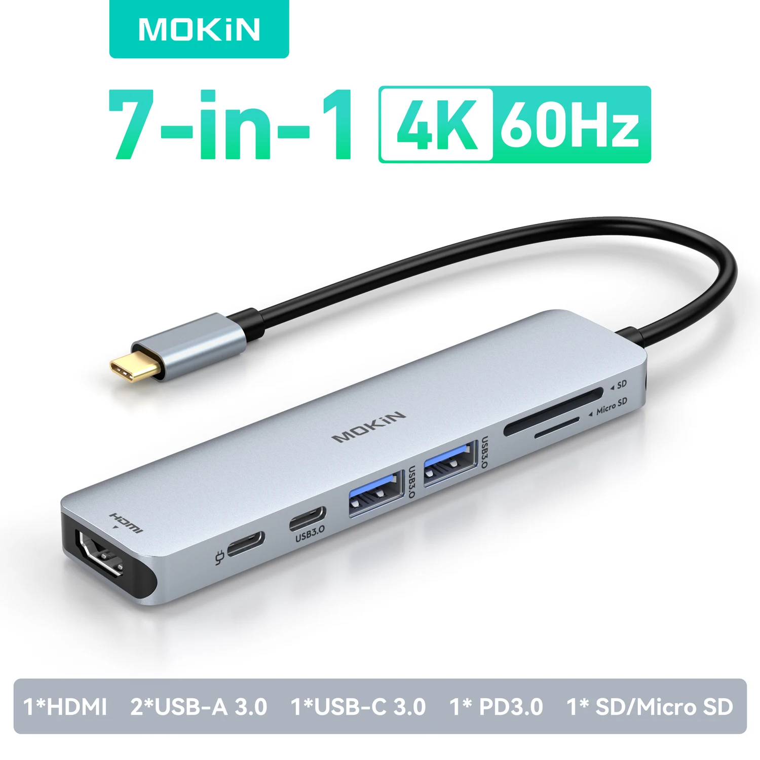 MOKiN Hub USB C 7 en 1 pour MacBook Pro Air M2 M1 HP Type C 4K60Hz vers ...