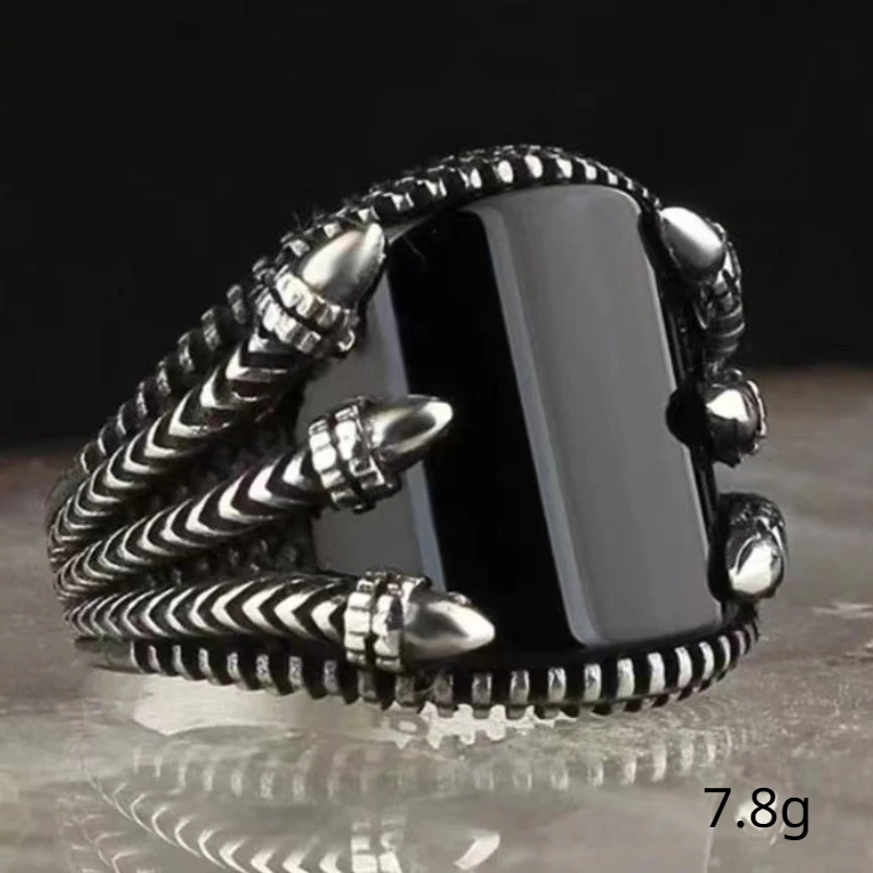 European-and-American-Retro-Pattern-Black-Curved-Gemstone-Ring-For-Men ...