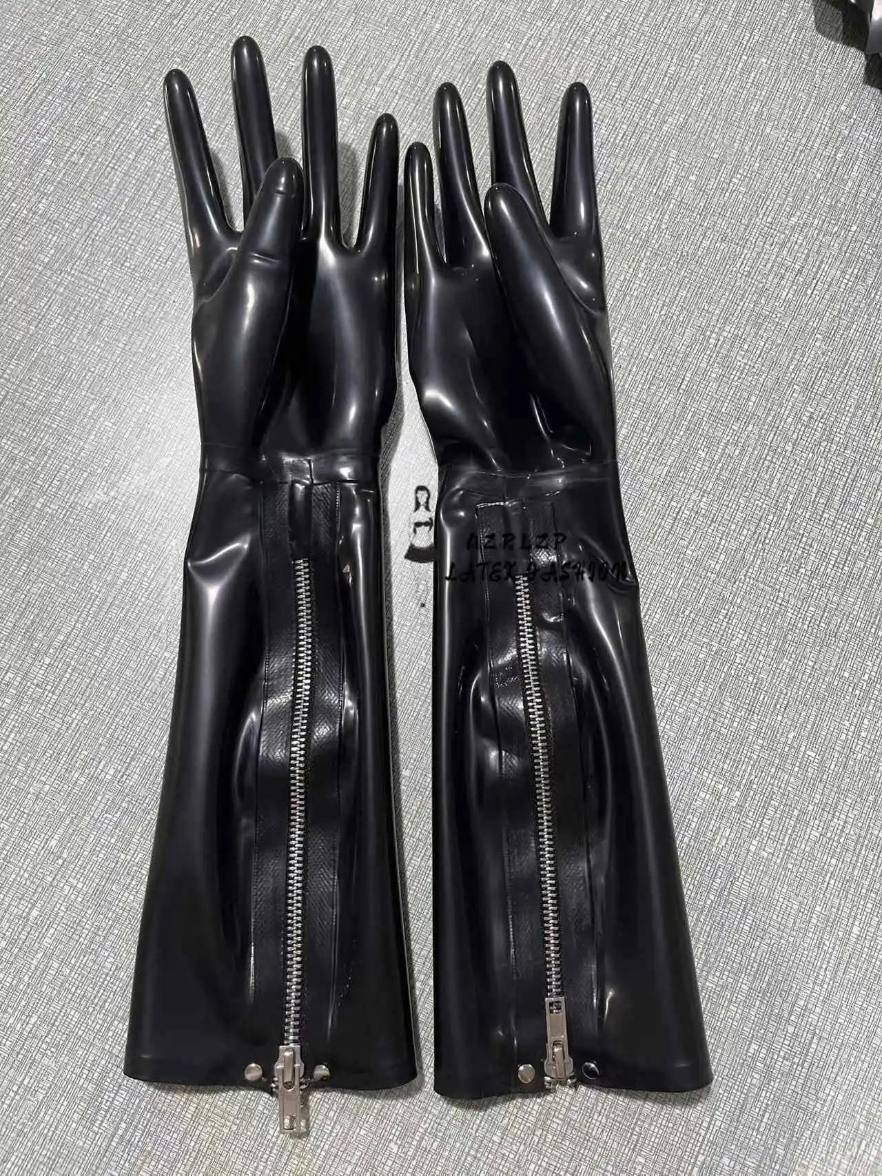 Black Latex Long Gloves with Zipper - AliExpress 200000532