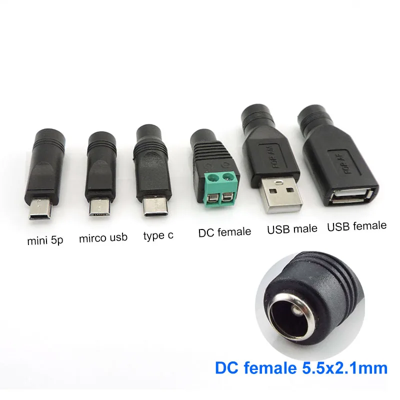 Conector USB Mini 5PIN A macho hembra Mirco tipo C A dc hembra 5,5x2 ...