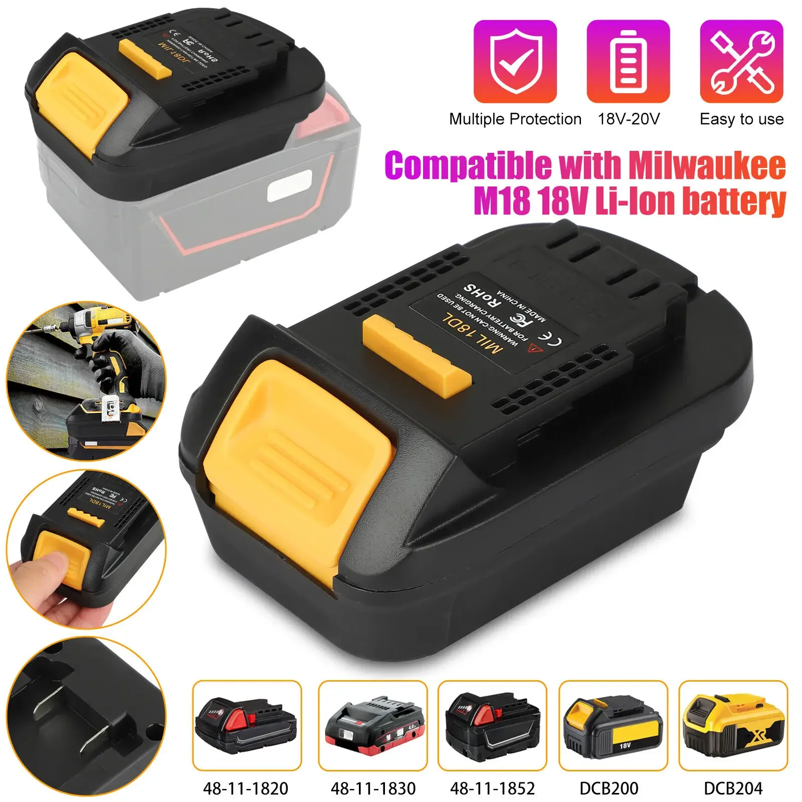 MIL18DL-Battery-Adapter-Converter-for-Milwaukee-18V-Li-ion-Battery ...