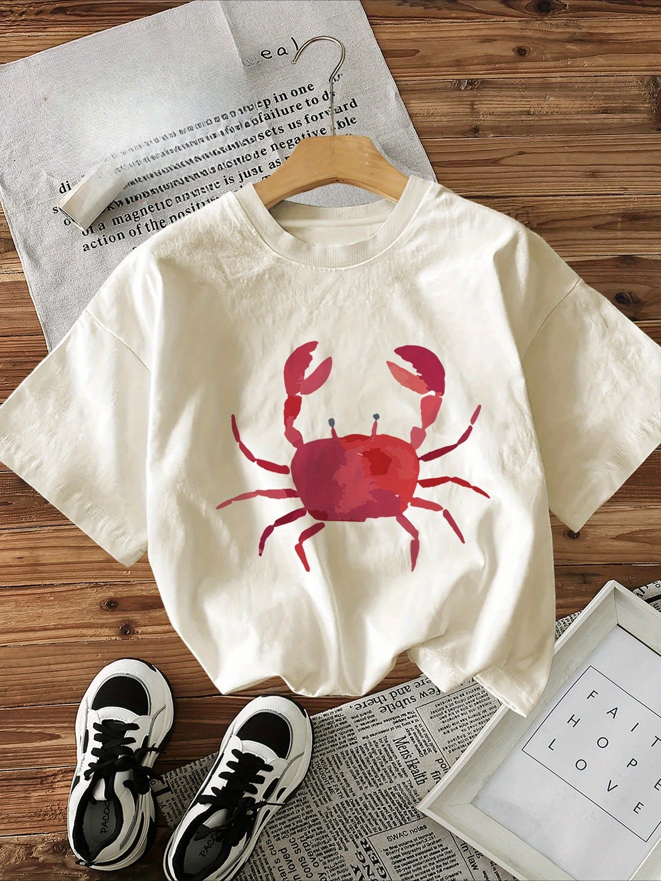 Camiseta con estampado de cangrejo, estilo Simple creativo, manga corta ...
