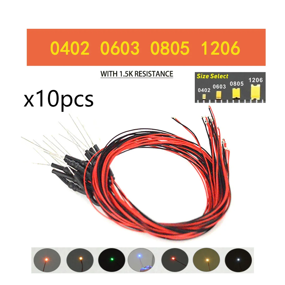 10pcs 0402 0603 0805 1206 With 1.5k Resistance SMD Lamp Wired Micro Led ...