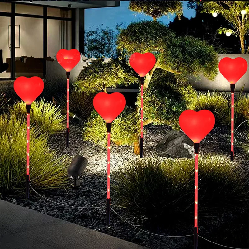 6pcs Solar-Powered Red Heart Lawn Lights Waterproof Outdoor Pathway ...