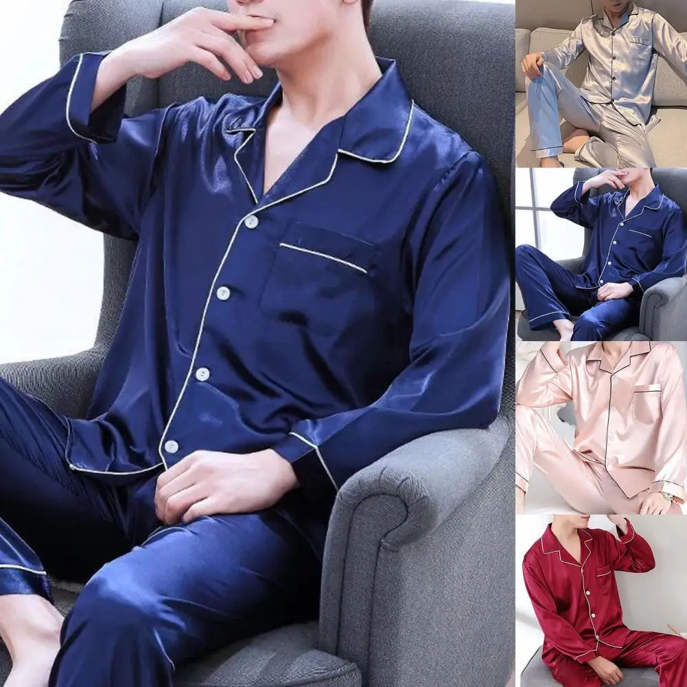 2-Pcs-Set-Pajamas-Suit-Imitation-Silk-Single-breasted-Cardigan-Plus ...