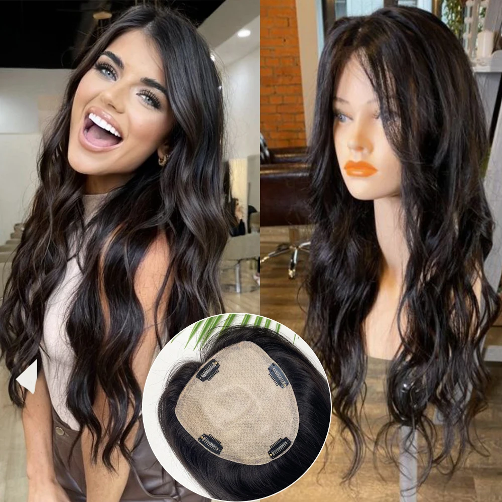 Topper-de-cabello-ondulado-humano-Real-con-Base-de-seda-pieza-superior ...