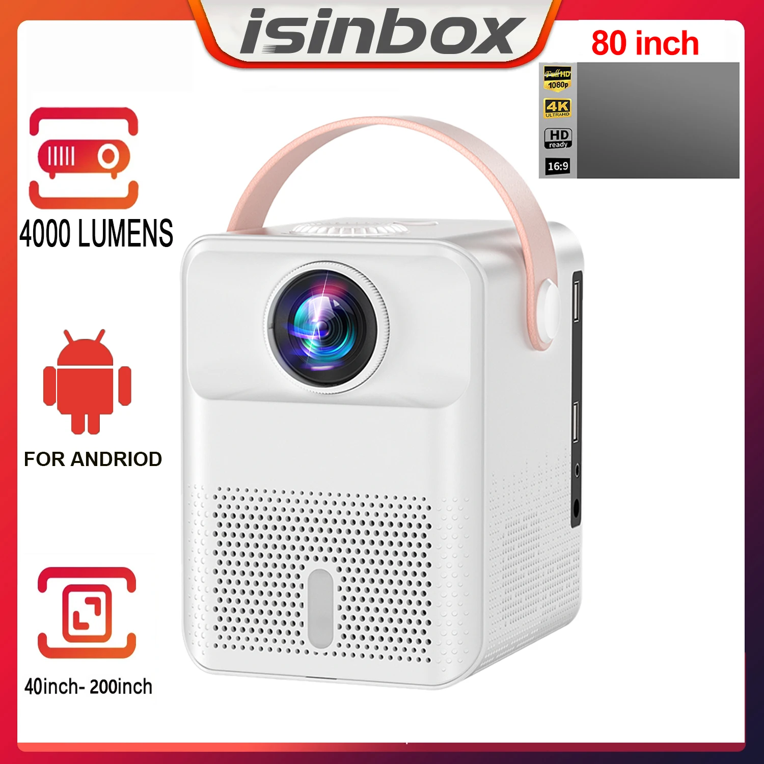 ISINBOX X8 Projector screens Android Portable Home Theater Cinema 1080P ...