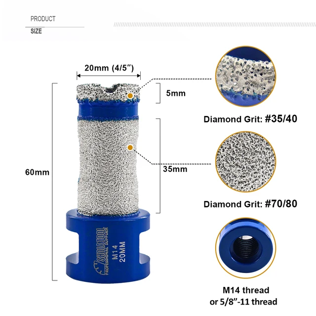 SHDIATOOL 1pc Dia20/25/35mm Diamond Milling Finger Bits Drilling Crown ...