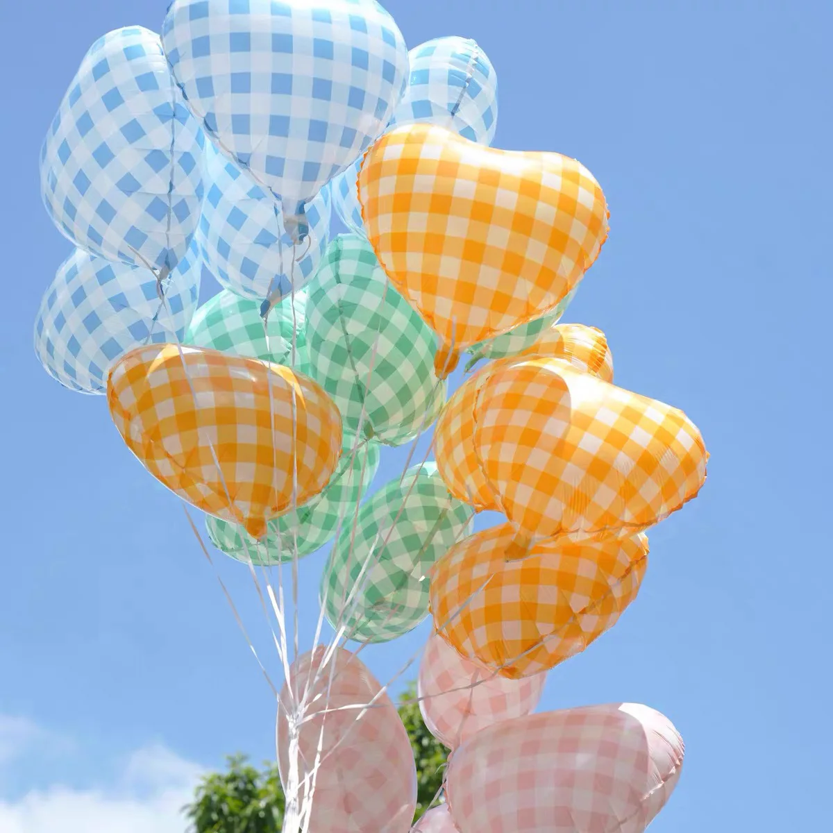10Pcs Plaid Heart Balloons 18inch Multi Beige Pastel Heart Helium ...