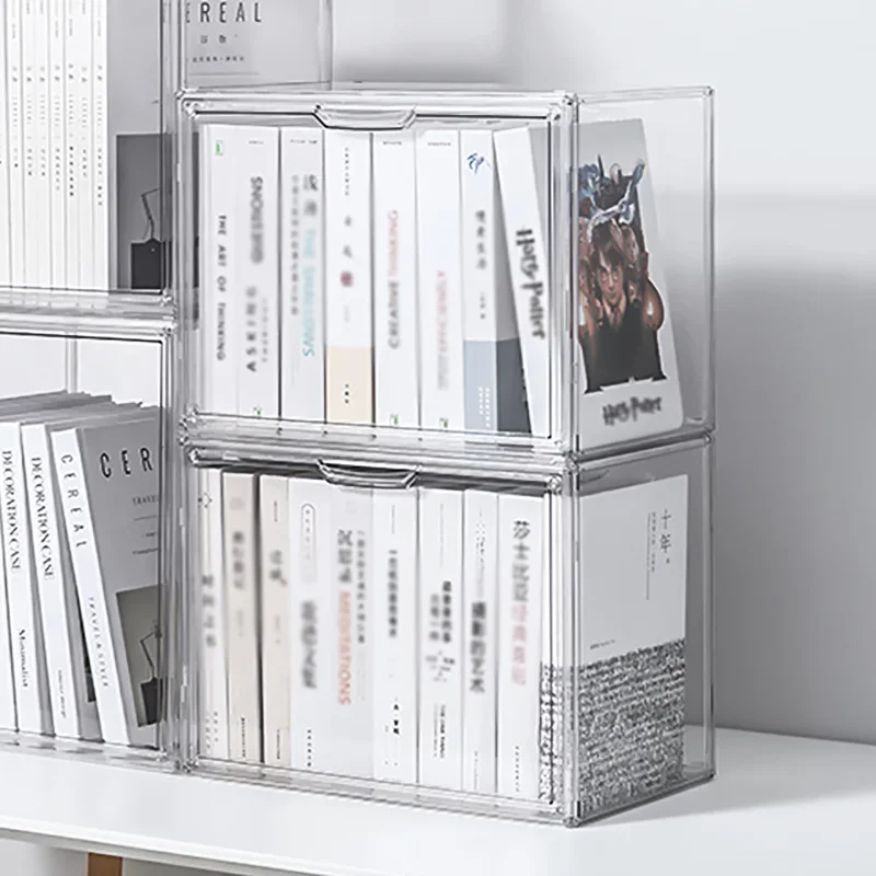 Transparent-Storage-Box-Desktop-Book-Organizer-Display-Box-Dustproof ...