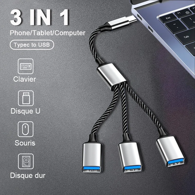 Type-C-Hub-Extensions-4-Port-USB-Cable-Splitter-OTG-High-Speed-Transfer ...