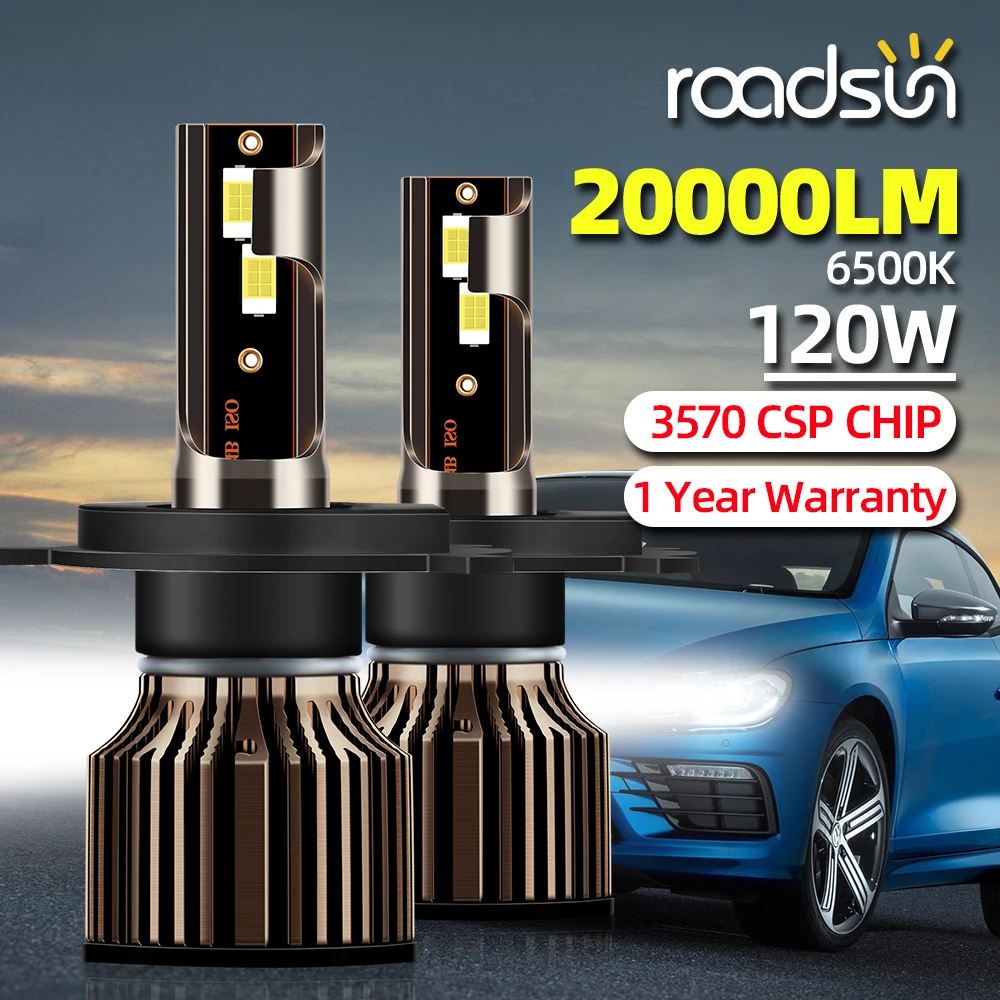 Roadsun H4 Led Headlight H1 H7 H8 H9 H11 9005 Hb3 9006 Hb4 Car Led Lights 20000lm 120w 6500k Csp ...