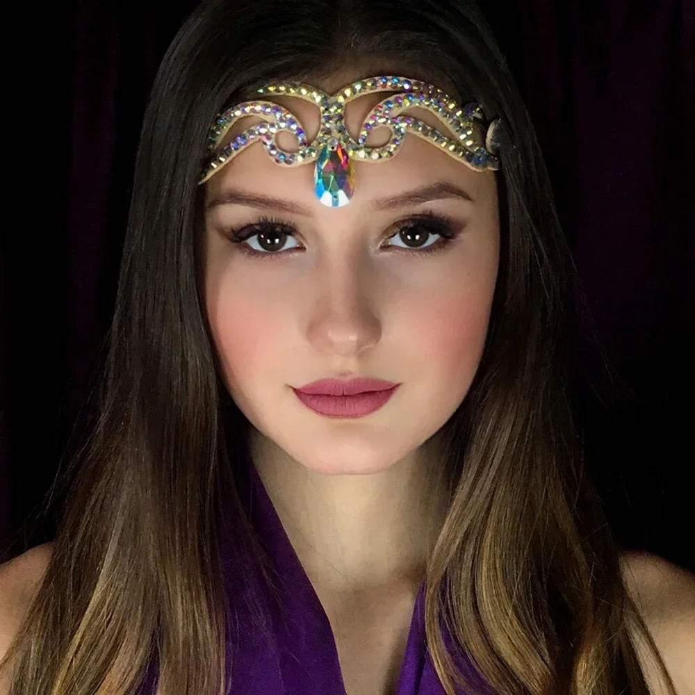Fashion-Rhinestone-Drop-Forehead-Head-Chain-Headwear-Jewelry-Drag-Queen ...