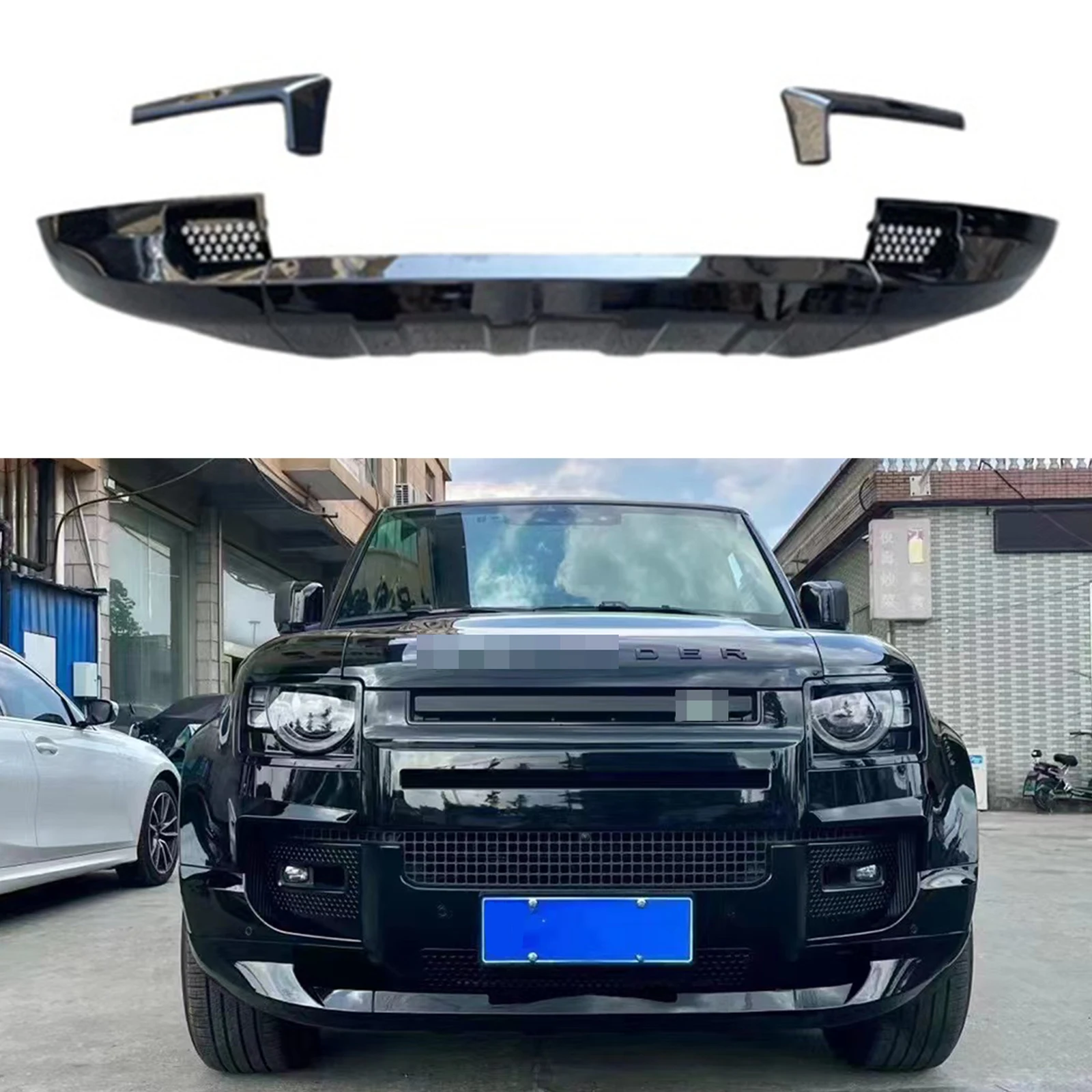 3-Pcs-Gloss-Black-Front-Bumper-Spoiler-Lip-Chin-Kit-For-Defender-90-110 ...