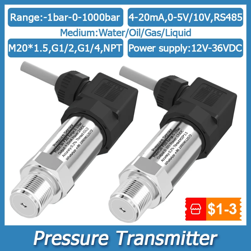 Pressure-Transmitter-4-20mA-0-5V-10V-RS485-Output-1-1000bar-Water-Gas ...