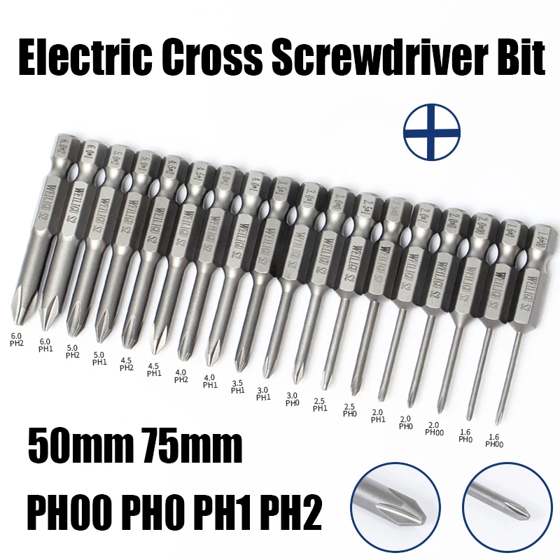 1PCS-50mm-75mm-Electric-Cross-Screwdriver-Bit-PH00-PH2-Impact-Screw ...