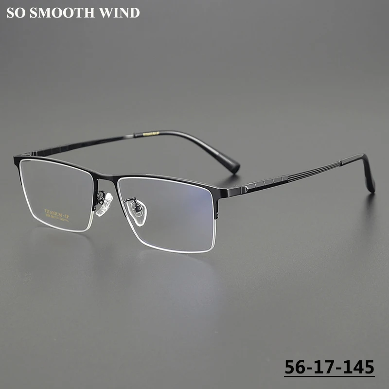 High Quality Pure Titanium Half Frame Eyeglasses Men Square Half-rim ...