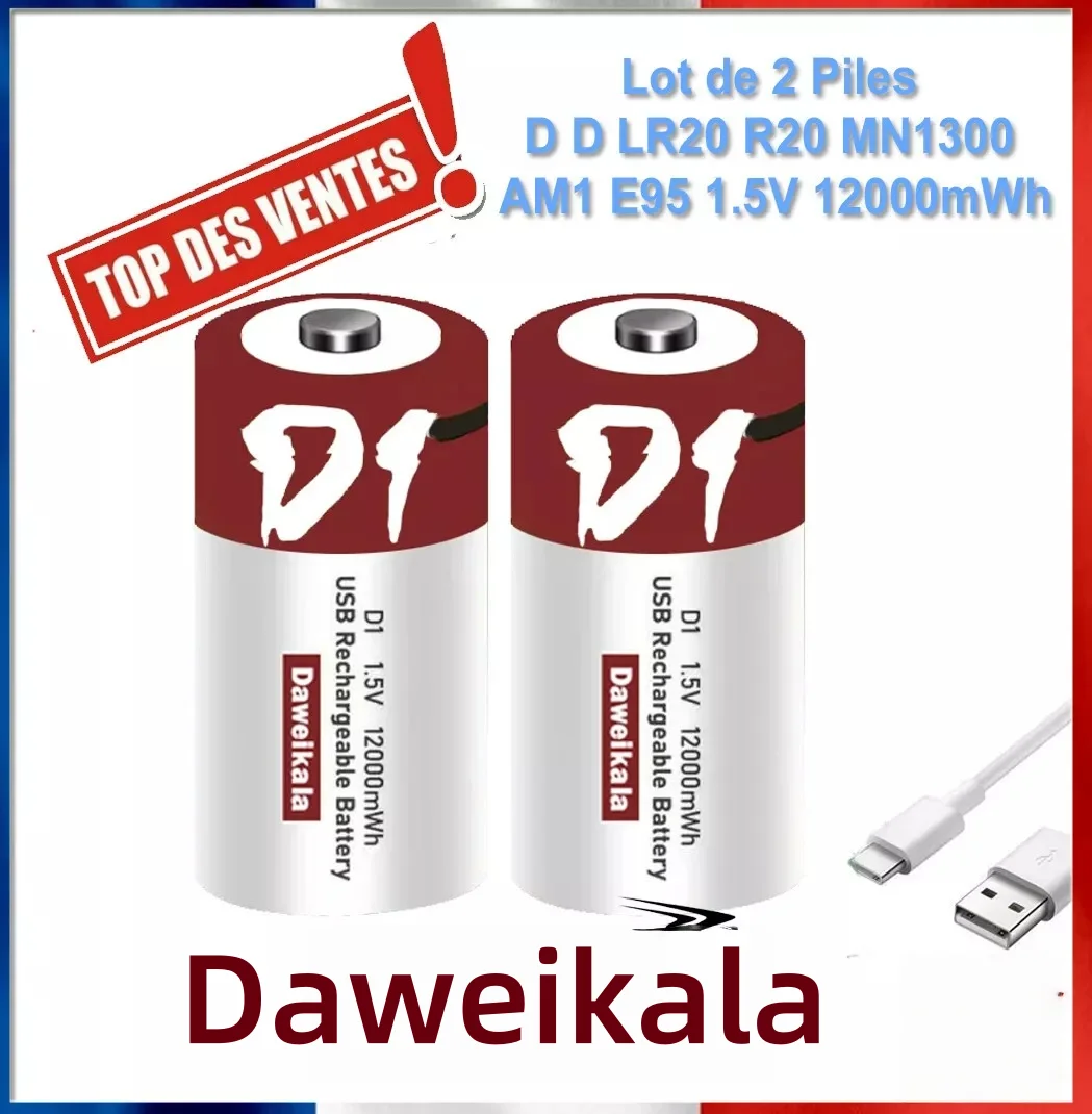 NEW High Capacity USB Rechargeable D Size Lithium-ion Battery 1.5V 12 ...