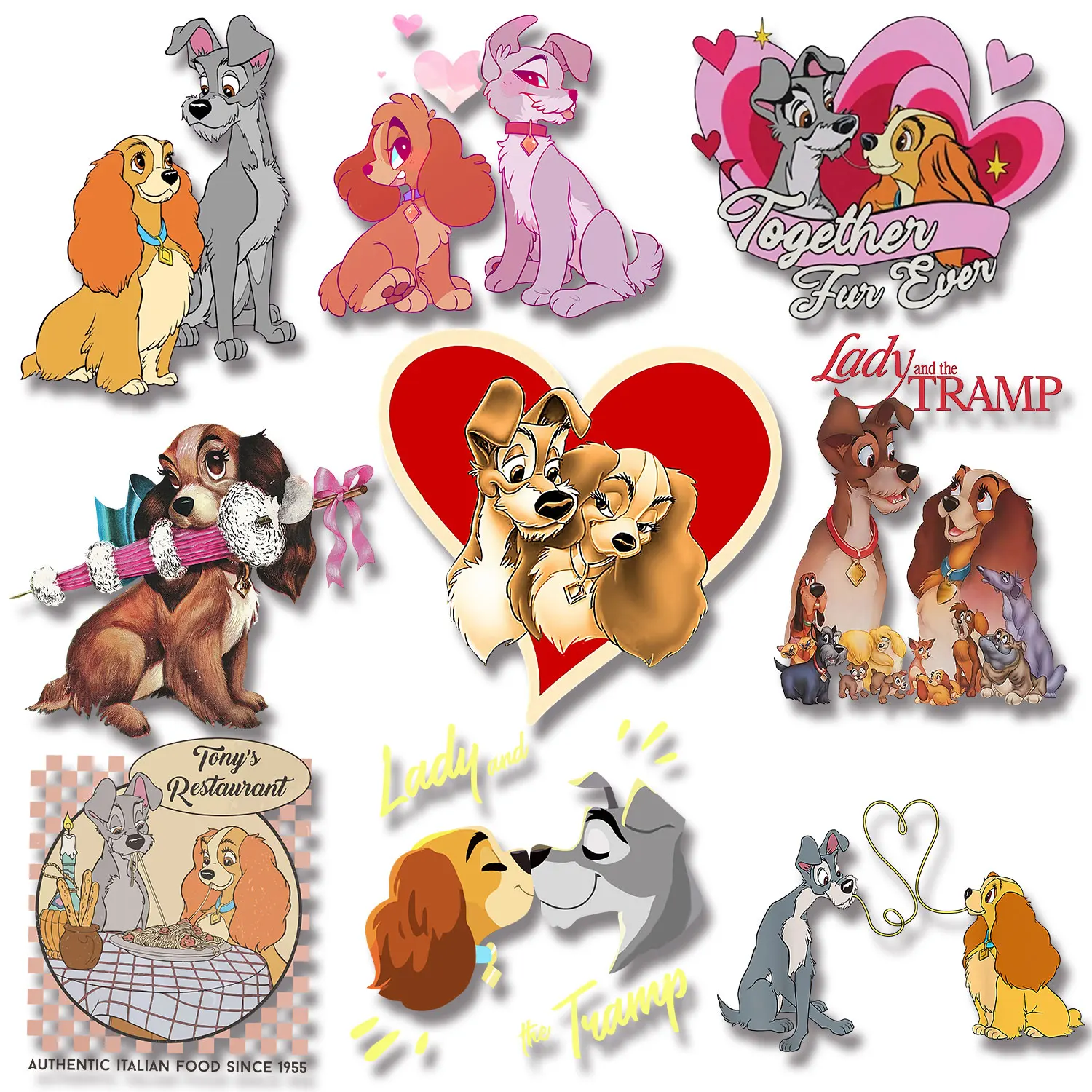 Lady-and-the-Tramp-Disney-Iron-on-Stickers-for-Clothes-Washable-Garment ...
