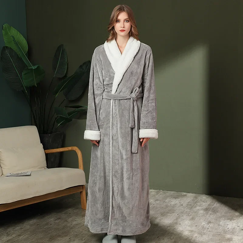 Women's Bathrobe Autumn and Winter Shower Robes Embroidered Flannel ...