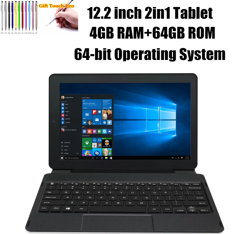 Mini Notebook 12,2 TS 2 en 1, Tablet PC con Windows 10, 4GBDDR + 64GB ...
