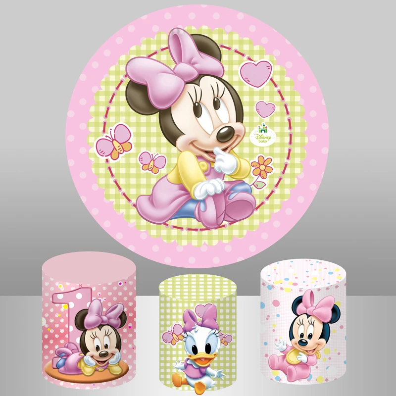Disney Minnie Mouse Round Backdrop Baby Birthday Backdrop Girl Birthday ...