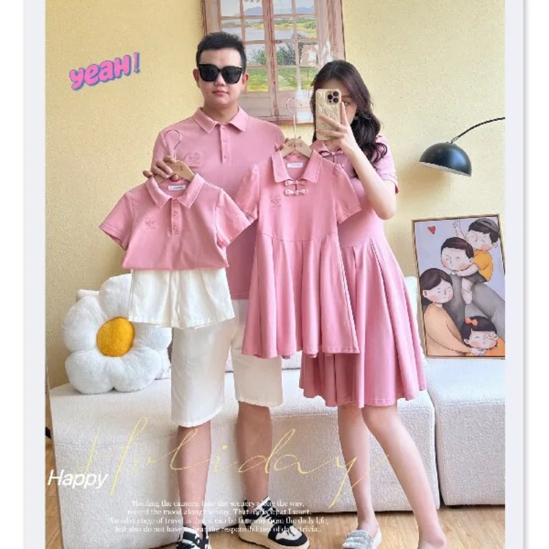Family-Set-Clothes-Chinese-Mother-and-Daughter-Matching-Pink-Dress ...
