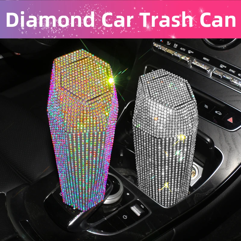 Bling-Diamond-Car-Trash-Can-with-Lid-Portable-Vehicle-Garbage-Can-Bin ...
