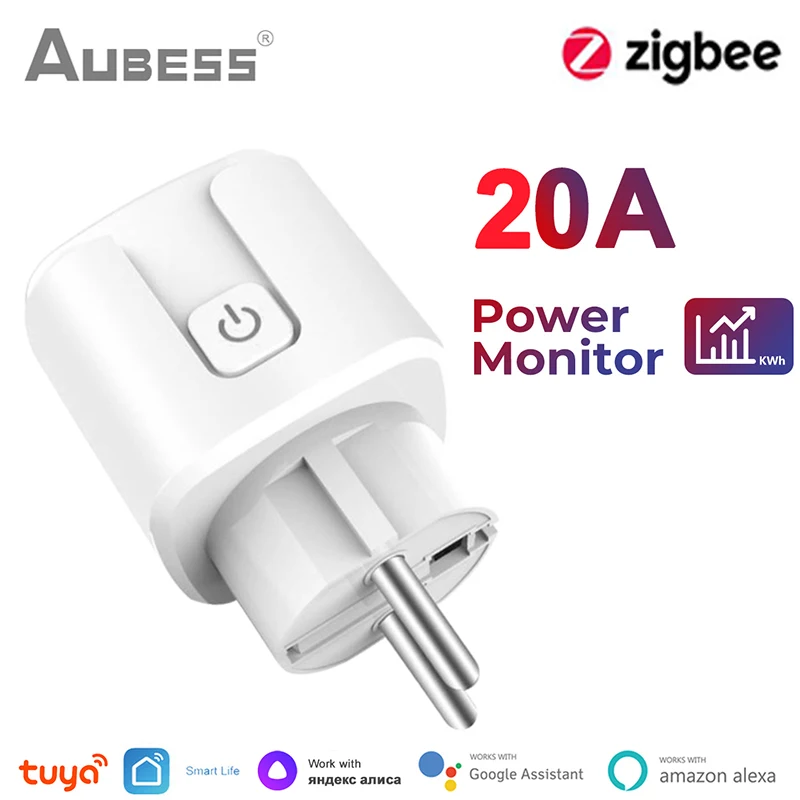 Tuya Smart Socket Plug Zigbee EU 20A Adapter Smart Life Voice Control Power Monitor Outlet Work ...