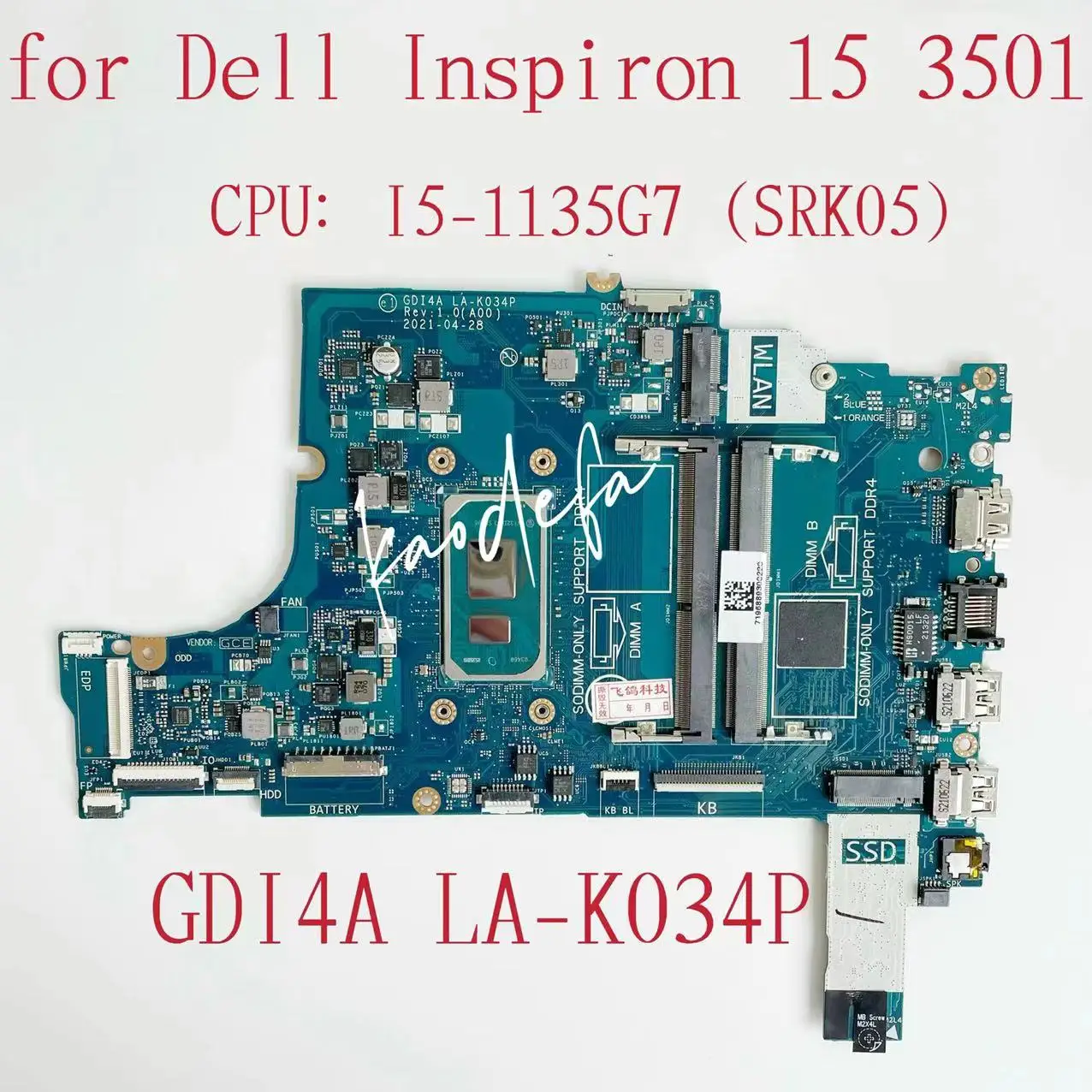 Placa base LA K034P para portátil Dell Inspiron 15 3501, CPU:I5 1135G7 DDR4, CN 0XGX0C, 0XGX0C ...
