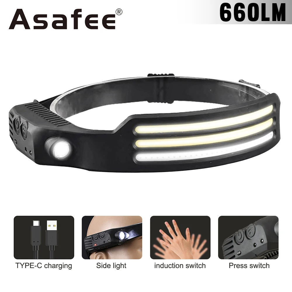 Asafee-W689-LED-Headlamp-660LM-XPECOB-Yellow-Light-Headlight-Built-in ...