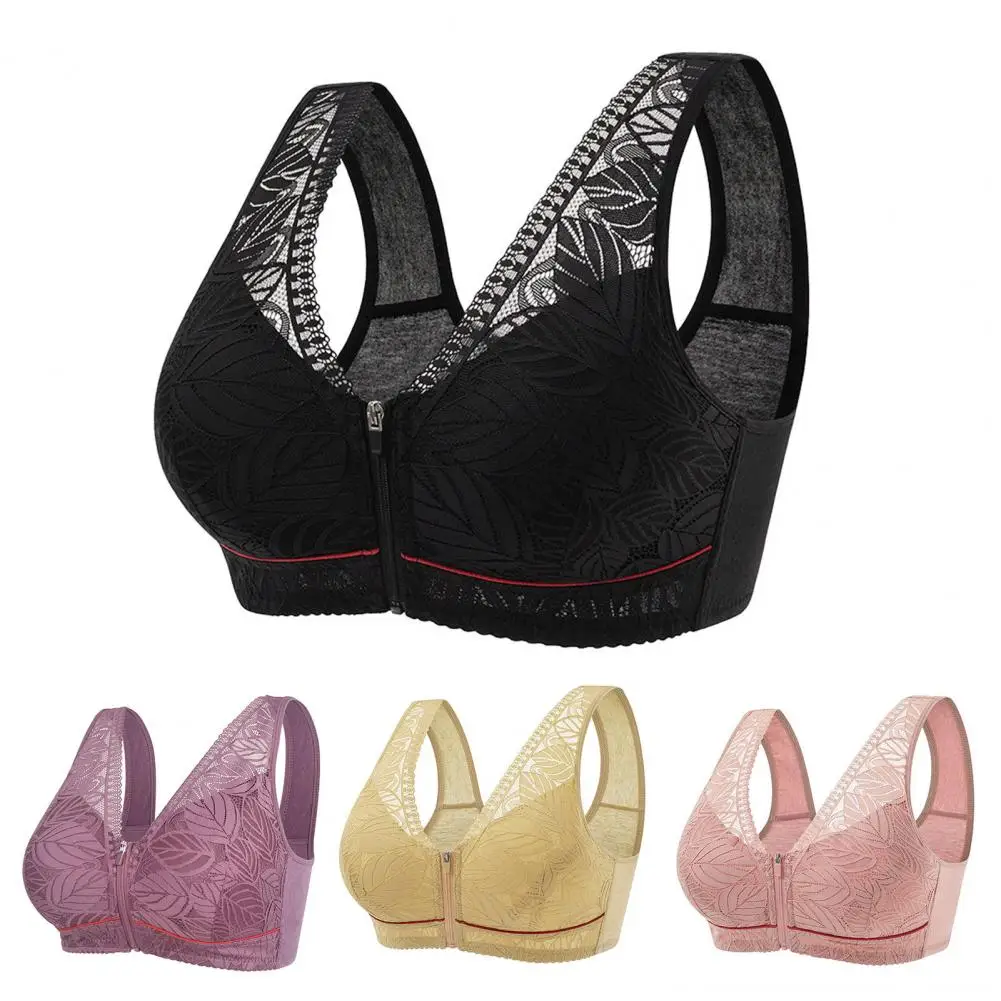 Elderly-Women-Bra-Lace-Wide-Shoulder-Straps-Front-Zipper-Lady-Bras ...