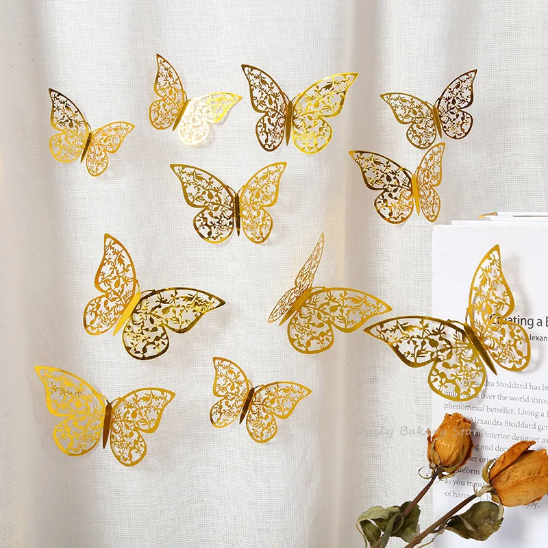 DIY-12Pcs-Hollow-Gold-Butterfly-Cake-Topper-Home-Decoration-Simulation ...