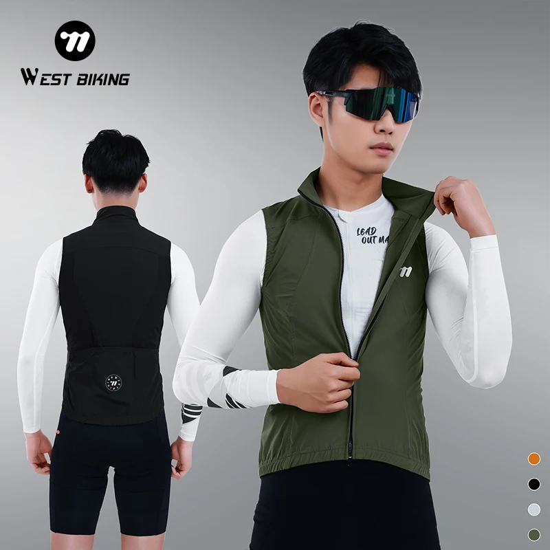 WEST BIKING Windproof Cycling Vest For Men With Two-Way Zipper&3 Back ...