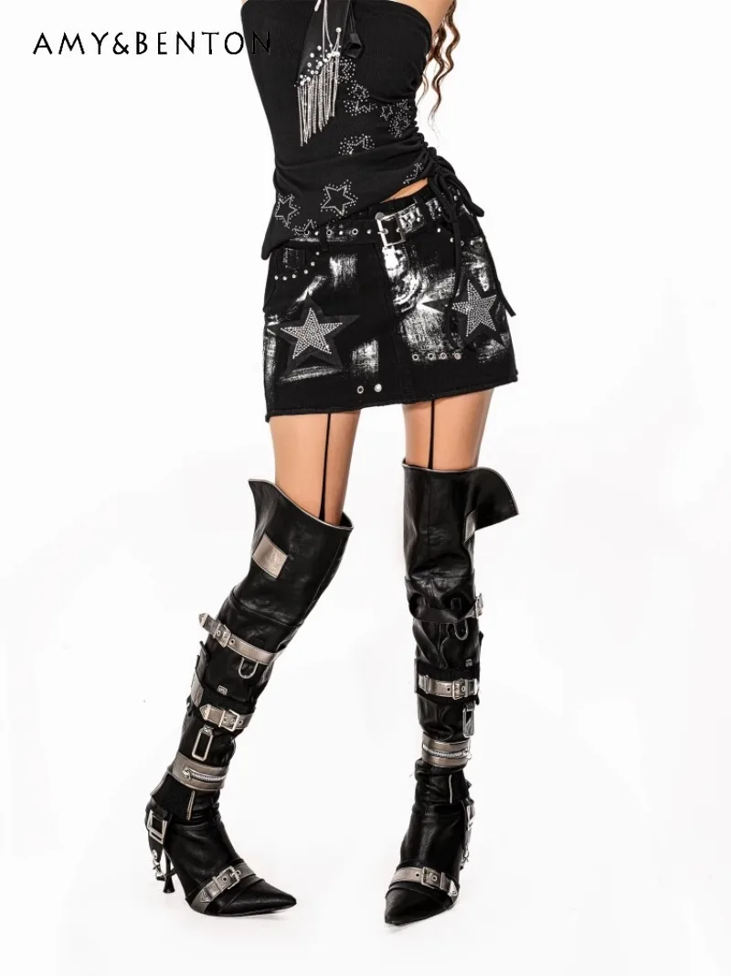 2025 nueva falda vaquera corta americana Retro estilo Punk Rock ...
