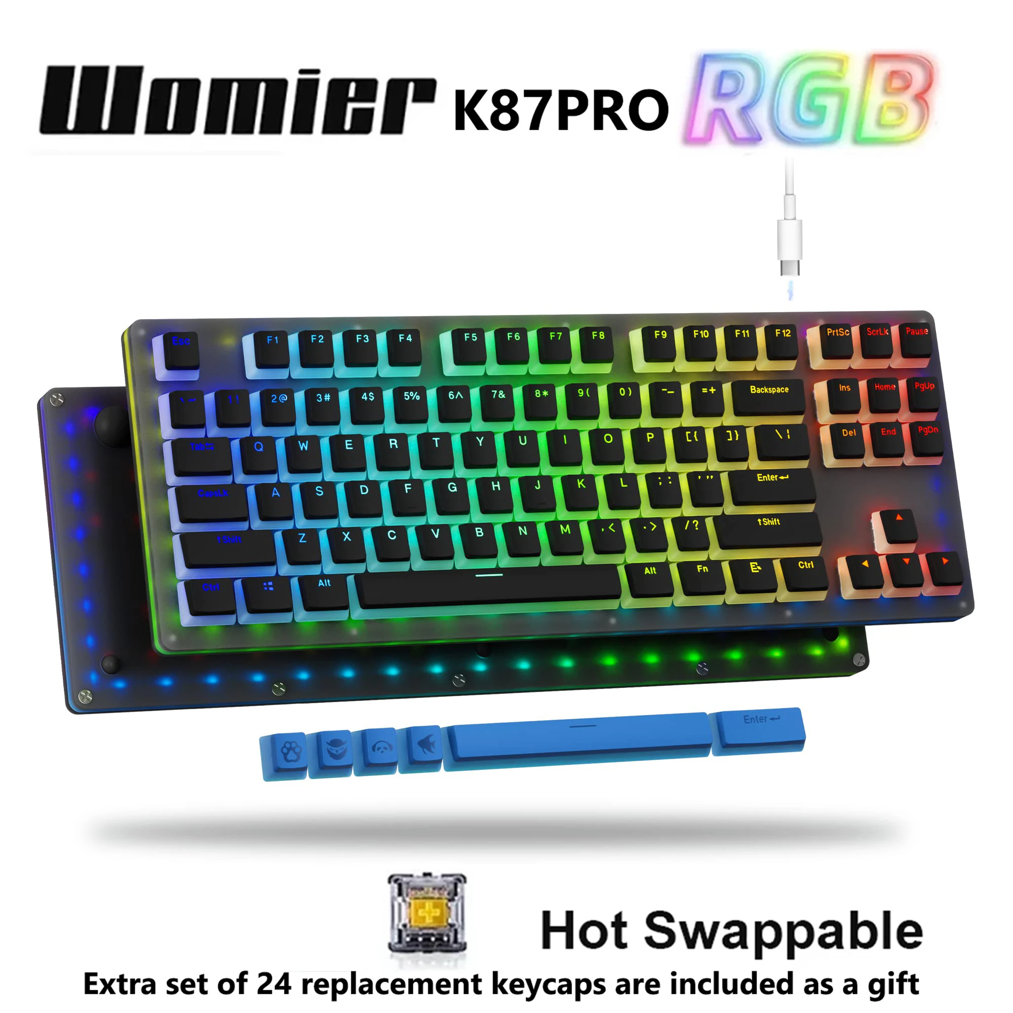 Womier Teclado mecánico K87 PRO para Gaming, teclas de pudín de intercambio en caliente ...