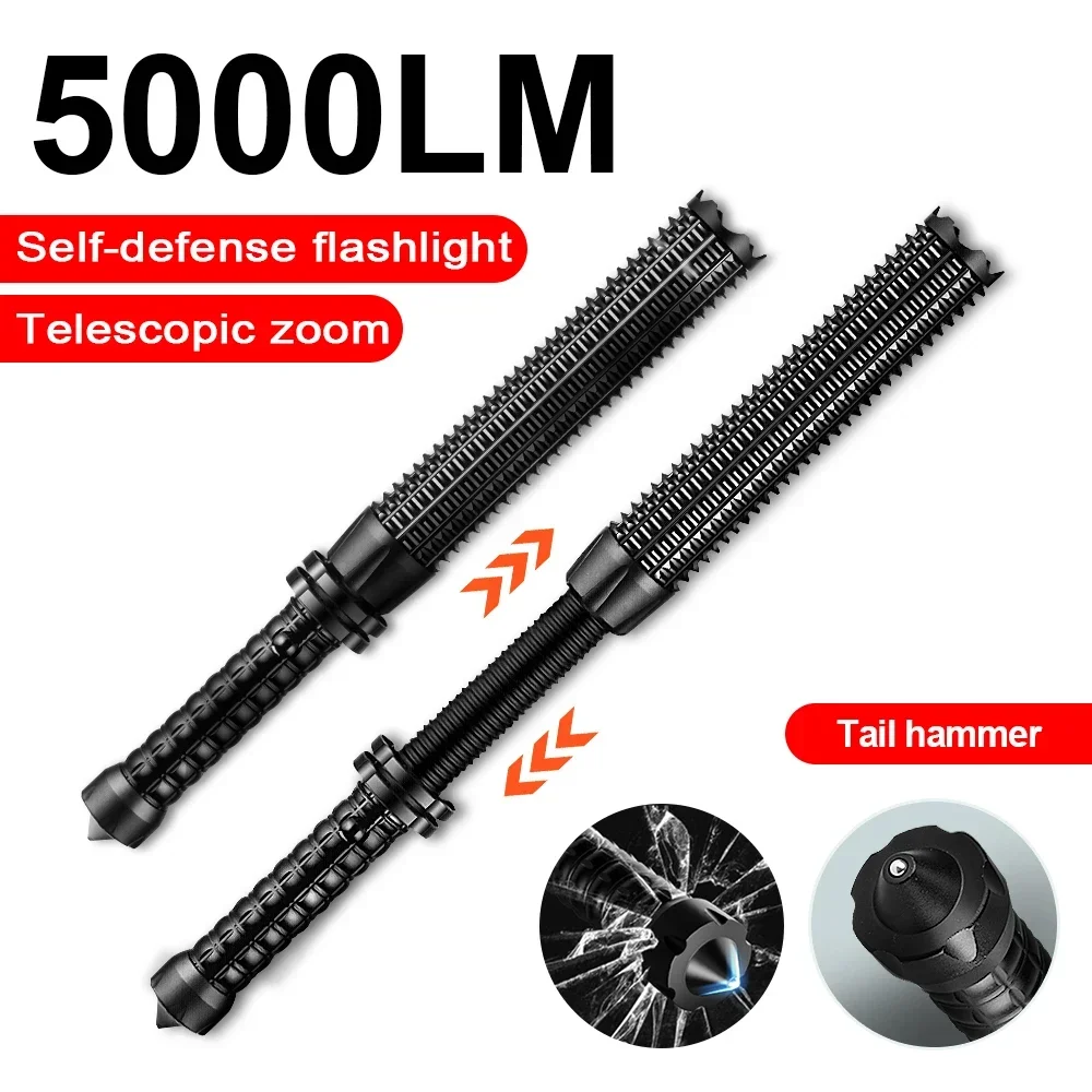 5000LM-Self-defense-Flashlight-Zoom-Rechargeable-Lamp-18650-Tactical ...