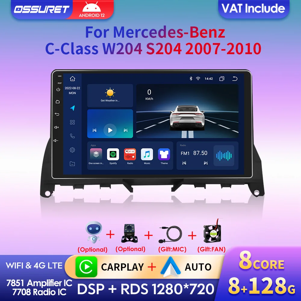 2 Din Android Auto Car Radio Multimedia Player For Mercedes Benz W204 ...