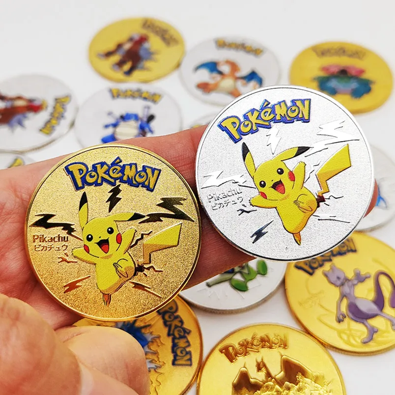 Pokemon Silver Coins Metal Pokemon Letters Gold Metal Round Cards Anime ...