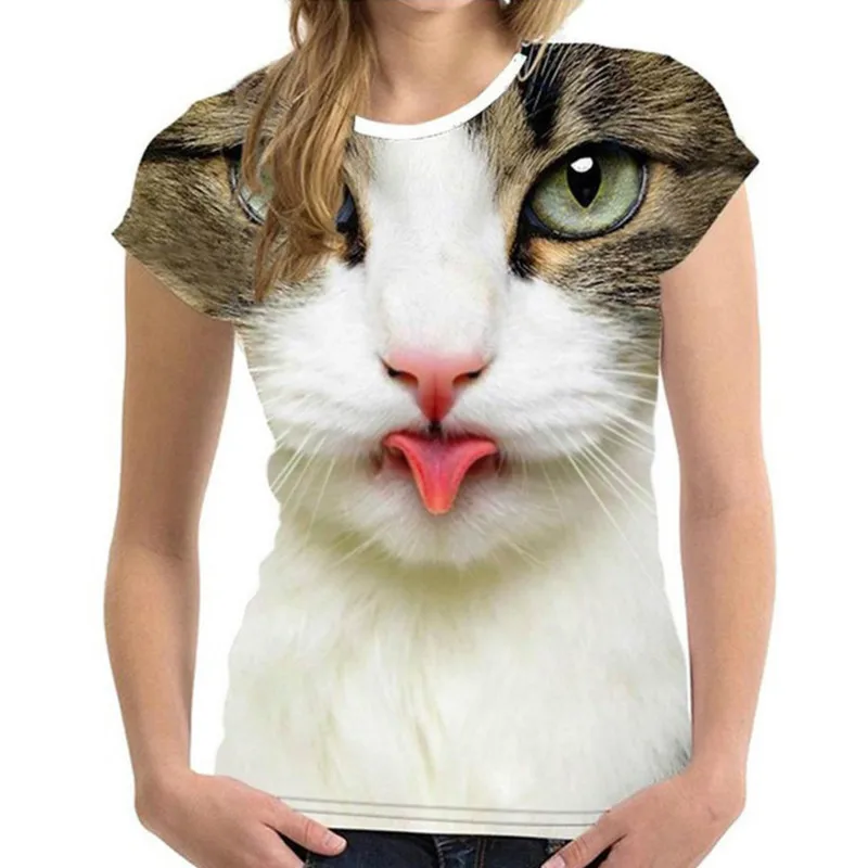 Fashion-Women-T-Shirts-3D-Cat-Print-Tops-Summer-Famale-T-Shirts-Animal ...