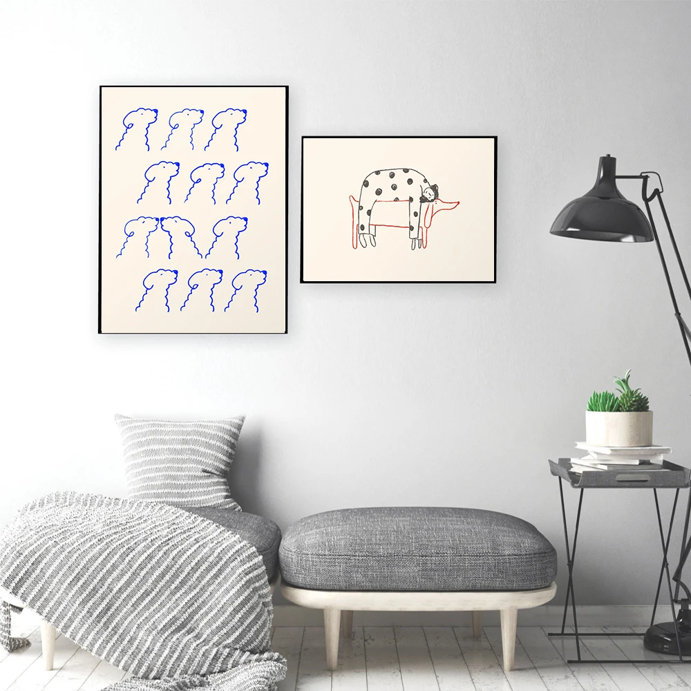 Cute-Blue-Line-Dog-Poster-Abstract-Pet-Wall-Picture-Animals-Canvas ...