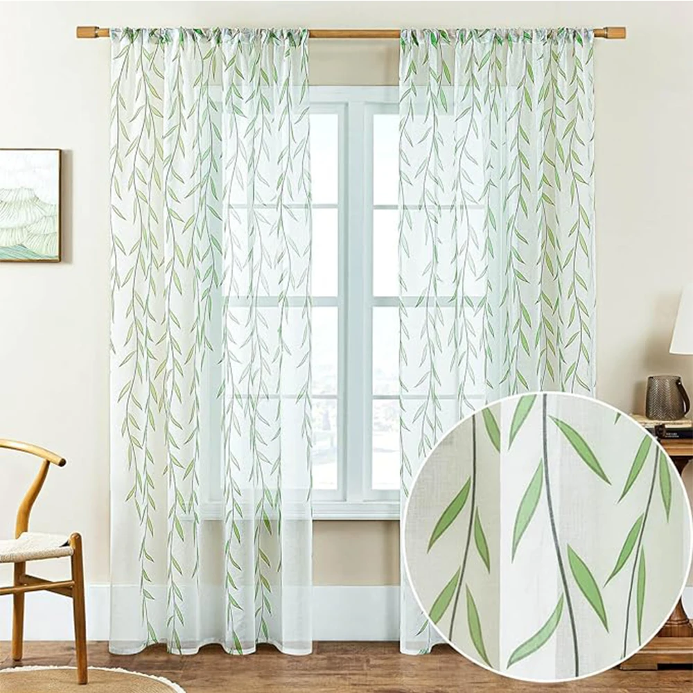 Curtains 2 Panel Set of Sheer Curtains White Sheers with Leaves ...