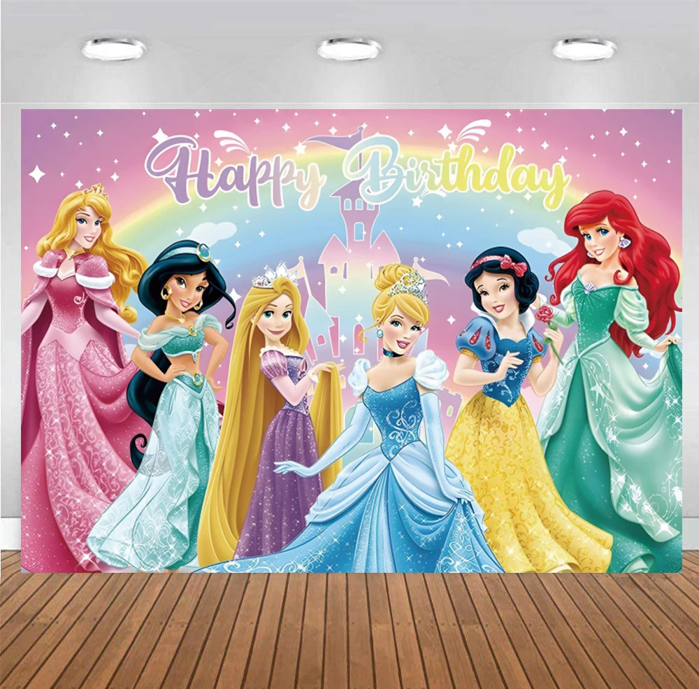 Disney-Princess-Backdrop-Jasmine-Belle-Cinderella-Girls-Happy-Birthday ...