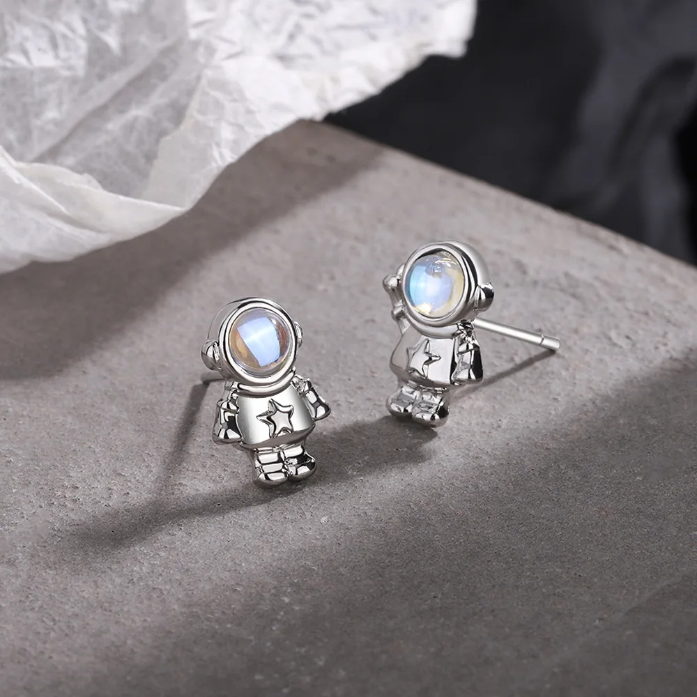 Platinum-Plated Moon Stone Women Stud Earrings Astronaut Star ...