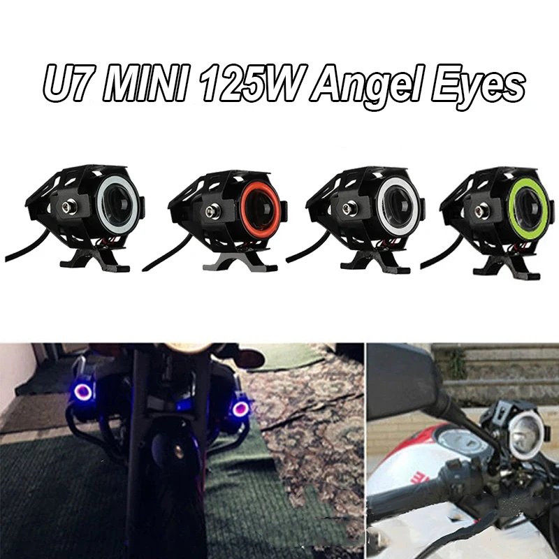 125W LED Auxiliary Motorcycle Headlight Universal 1200LM Angel Eye U7 ...
